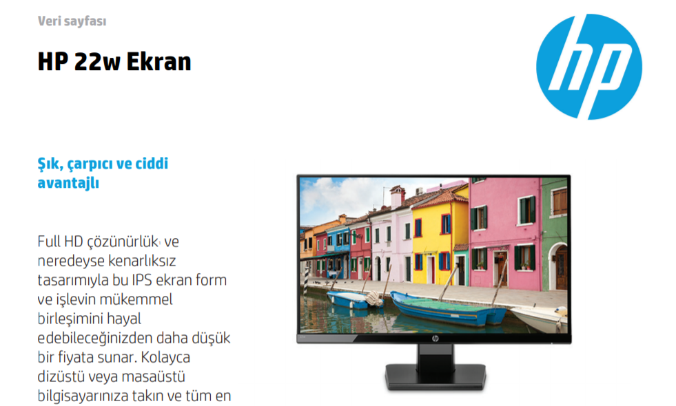 HP 22W 1CA83AA 21.5 5MS 1920x1080 VGA/HDMI VESA SİYAH IPS LED MONITOR
