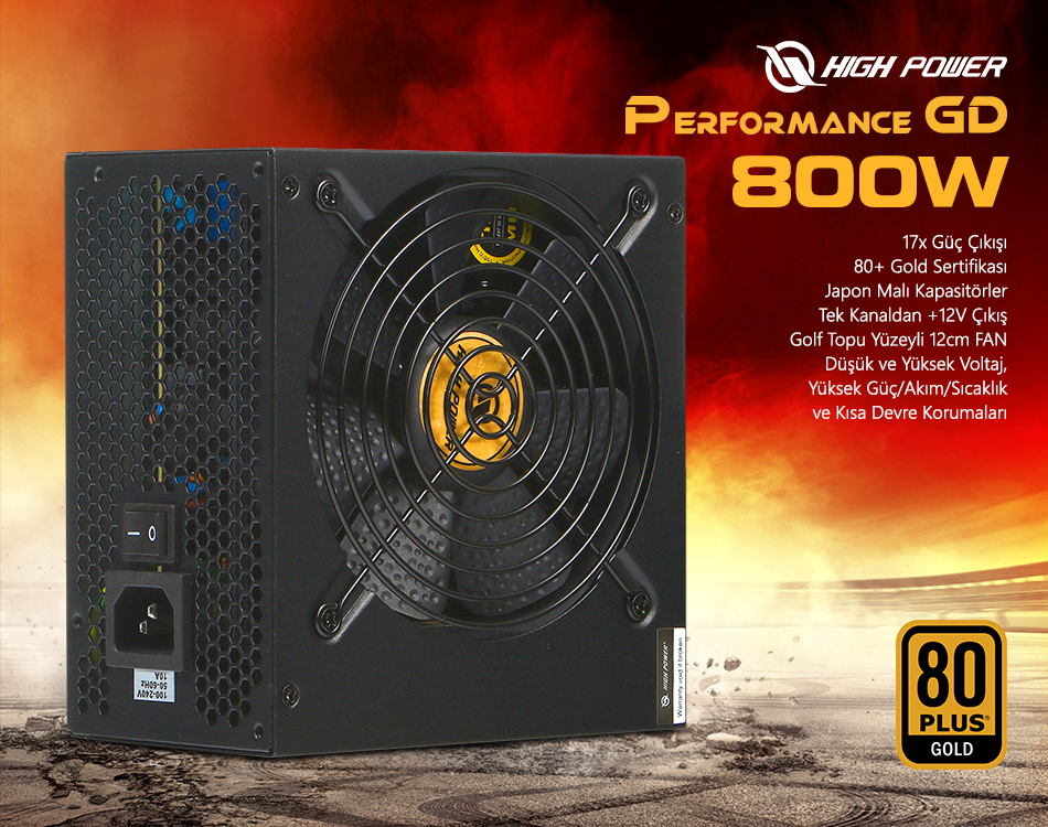 HIGH POWER 800W 80+ GOLD 12CM POWER SUPPLY AKTIF PFC HP1-J800GD-F12S